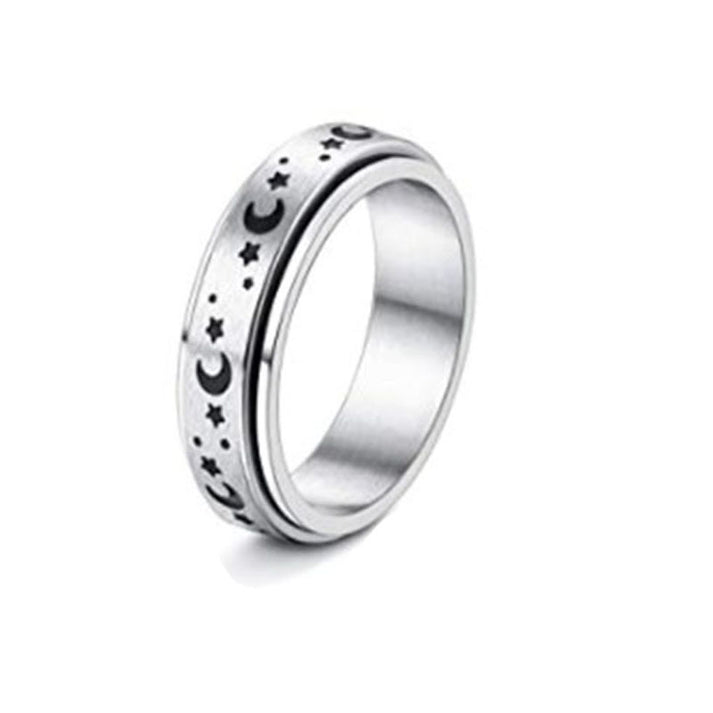 Stainless Steel Rotatable Spinner Ring Moon Stars Relieve Anxiety Ring ...
