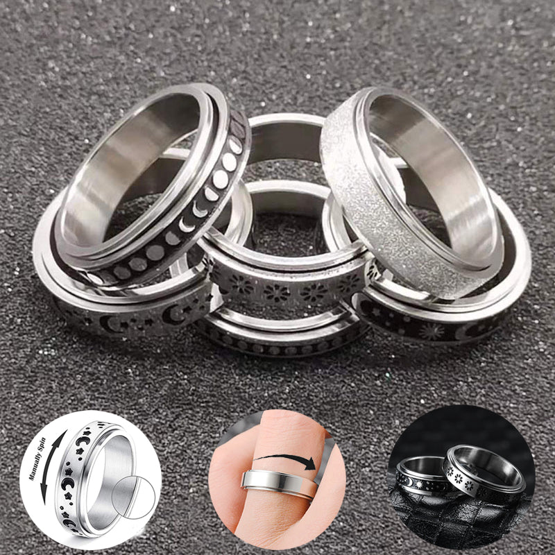 Stainless Steel Rotatable Spinner Ring Moon Stars Relieve Anxiety Ring ...